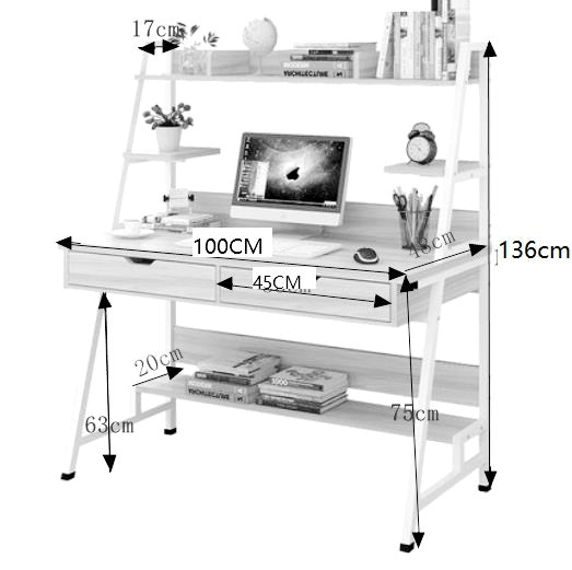 Study Table Computer Desk Steel Legs with 2 Book Shelf 100cm Black Leg ...